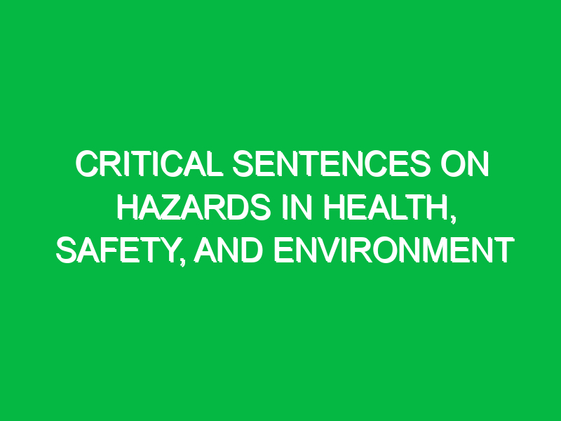 Critical Sentences on Hazards in Health, Safety, and Environment ...